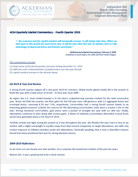 Q4 2019 - Ackerman Capital Management